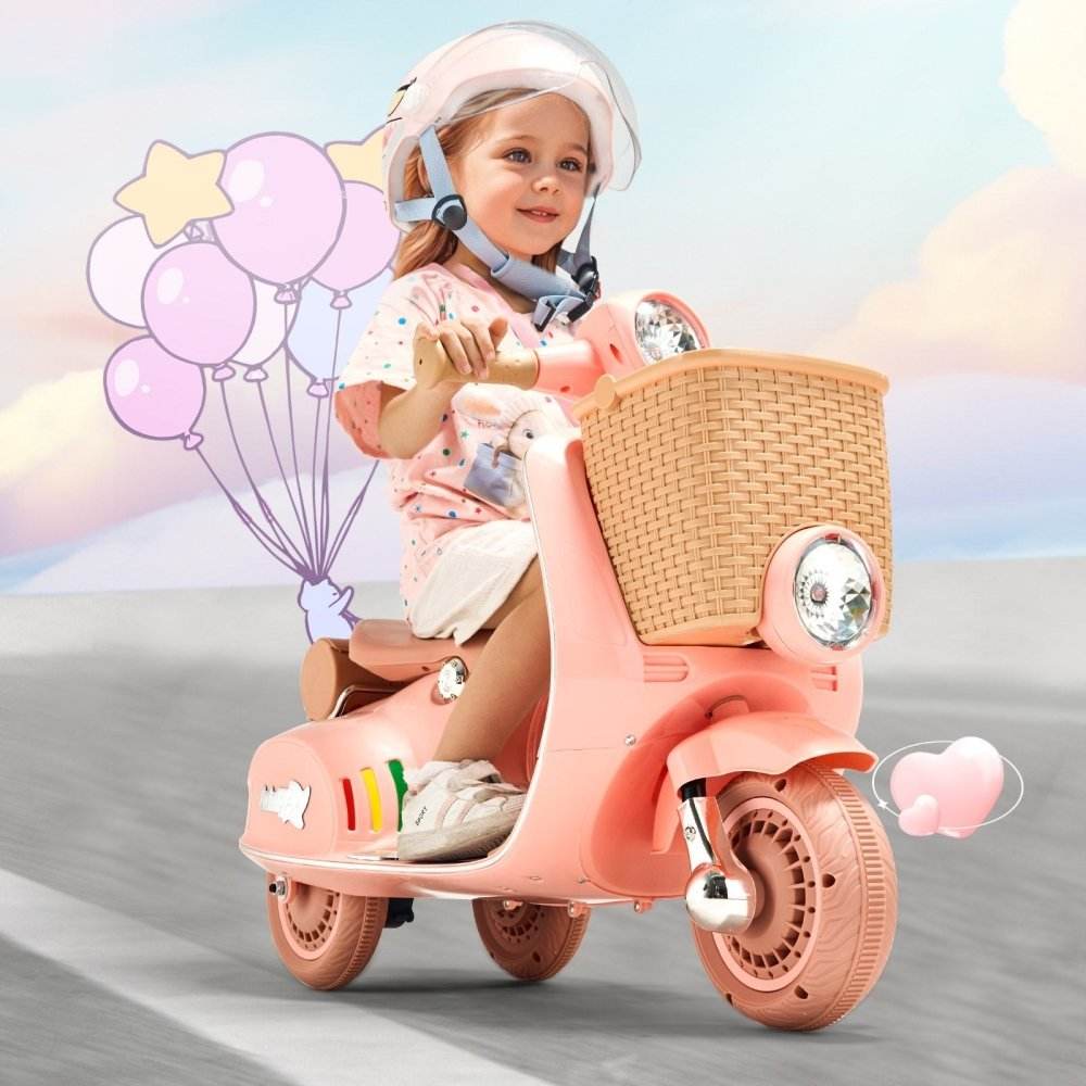 PATOYS | Electric Vespa Scooter with Big Basket Kids Pinky Lovely Ride ...